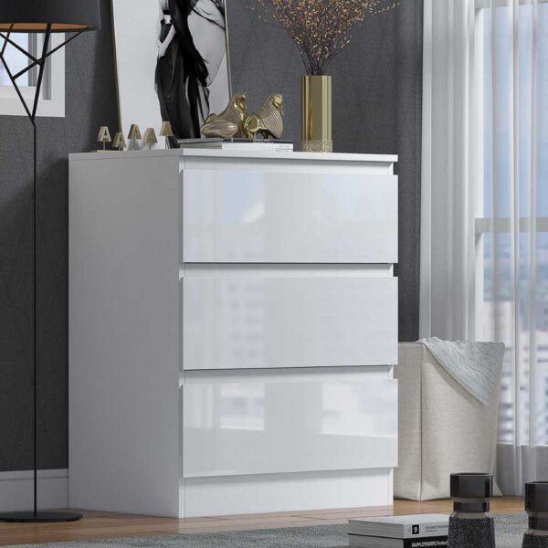 3 drawer chest white gloss store